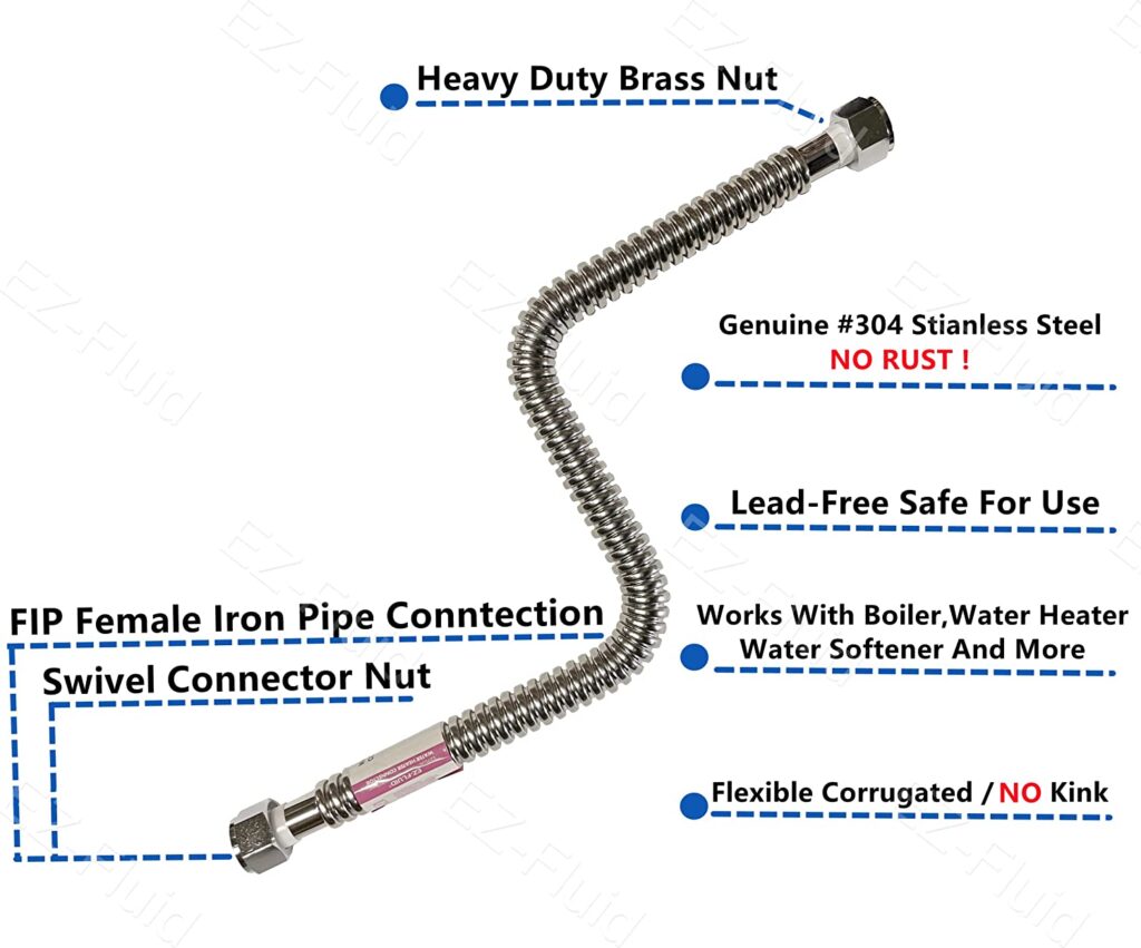 3/4″FIP X 3/4″FIP X 24″ Corrugated Stainless Steel Water Heater Supply ...